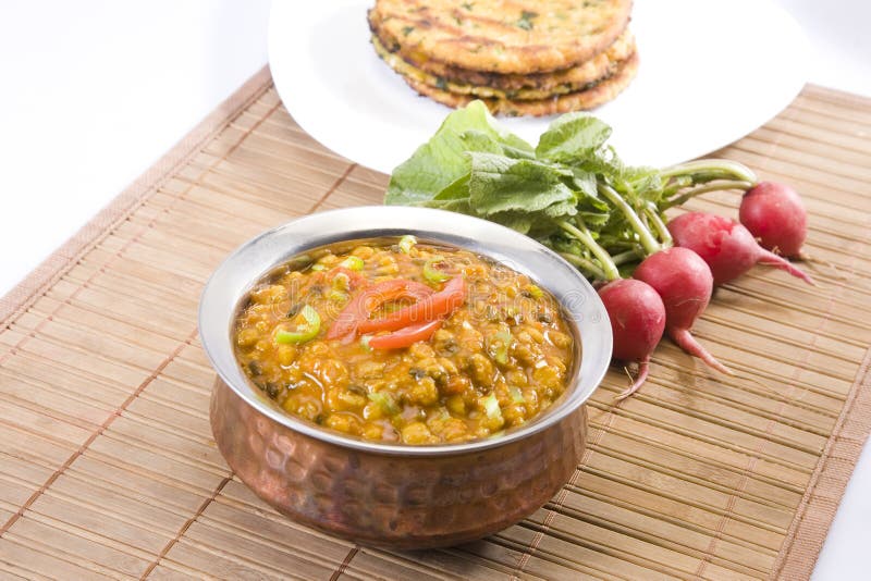 Dal with Makki Ki Roti stock image. Image of pepper, salad - 36611861