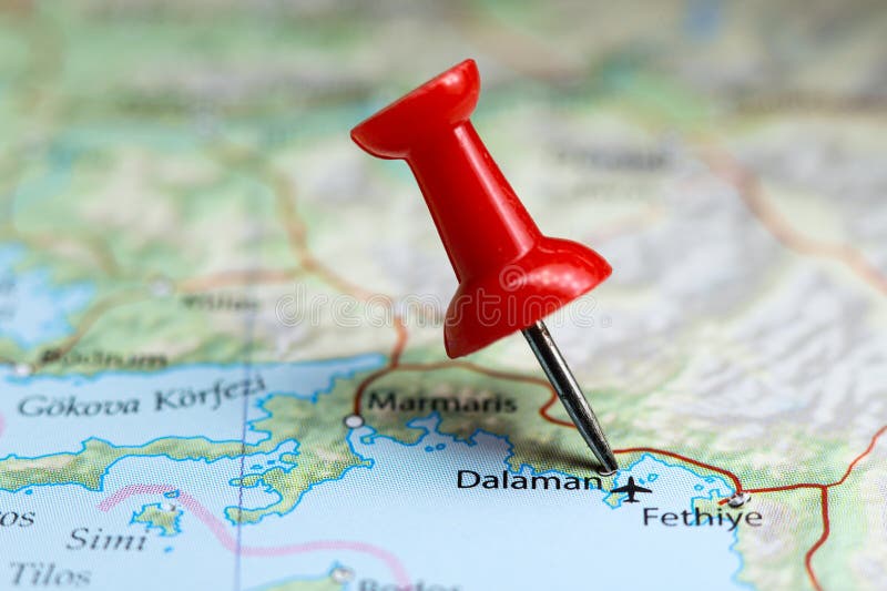 Dalaman, Turkey pin on map stock image. Image of navigation - 372920671