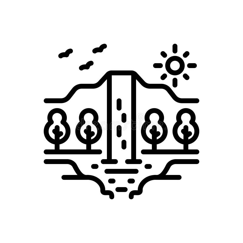 Black Line Icon for Dale, Valley and Waterfall Stock Illustration ...