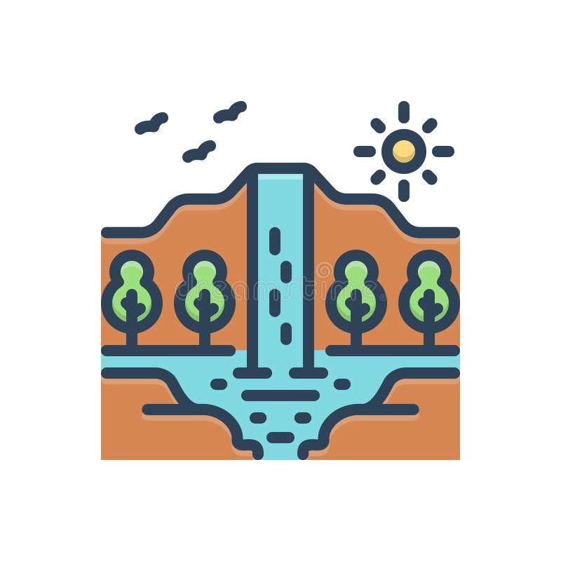 Color Illustration Icon for Dale, Valley and Mountains Stock ...