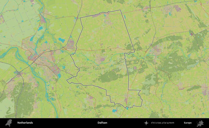 Dalfsen Outlined, Netherlands. Topographic Humanitarian Stock ...