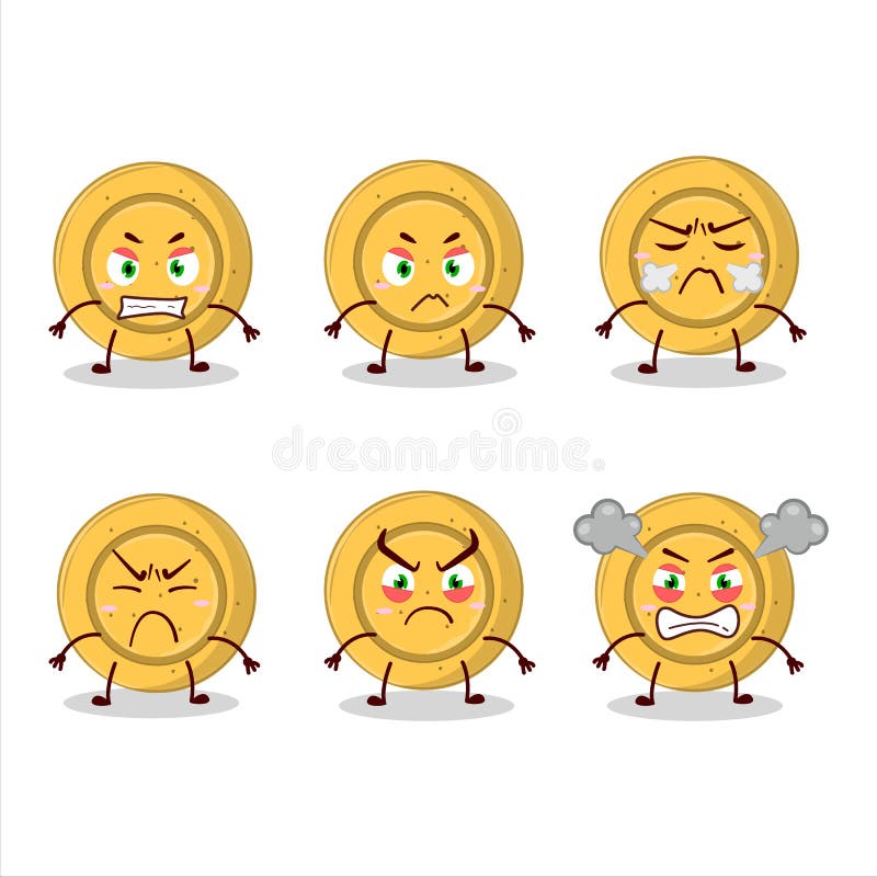 Dalgona Candy Circle Cartoon Character with Various Angry Expressions ...