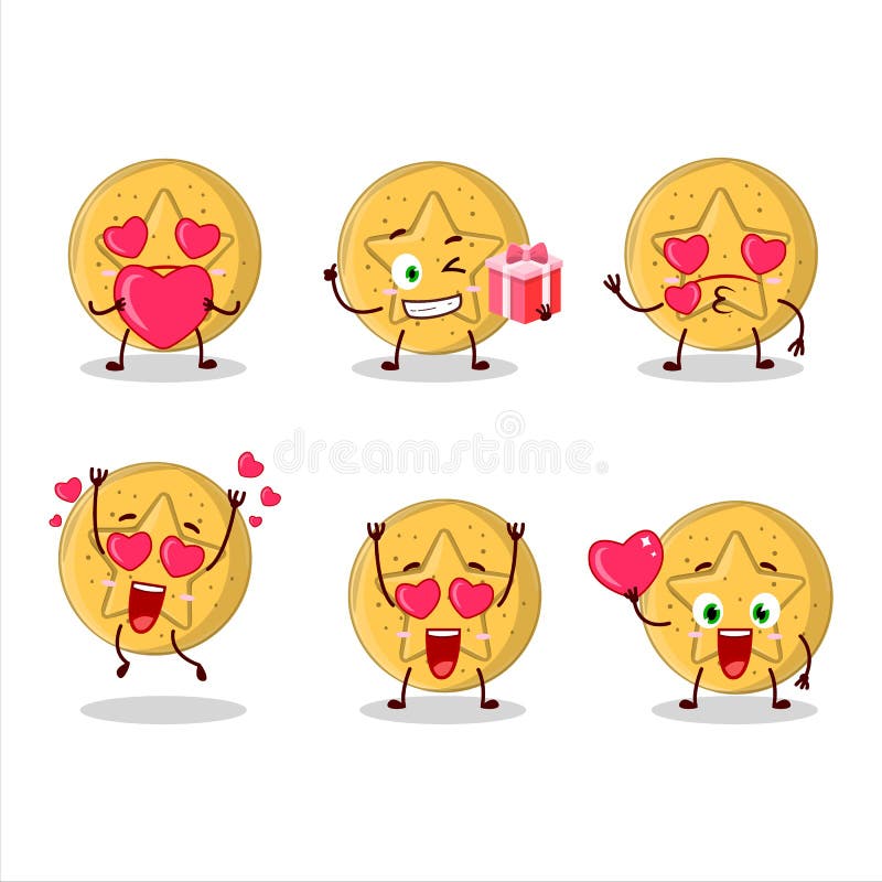 Dalgona Candy Star Cartoon Character With Love Cute Emoticon Stock