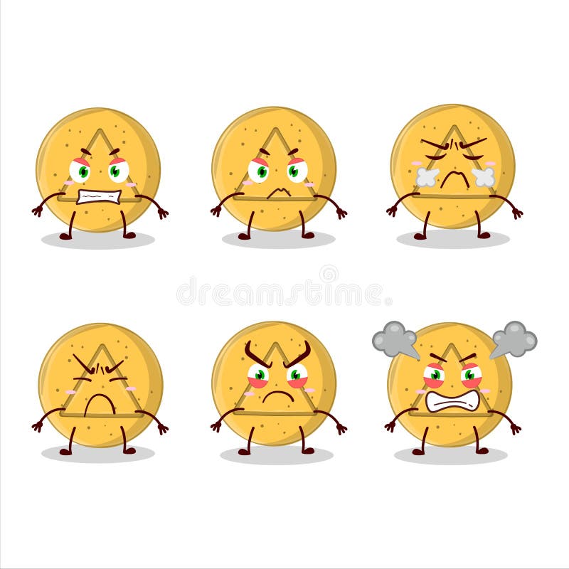 Dalgona Candy Triangle Cartoon Character with Various Angry Expressions ...