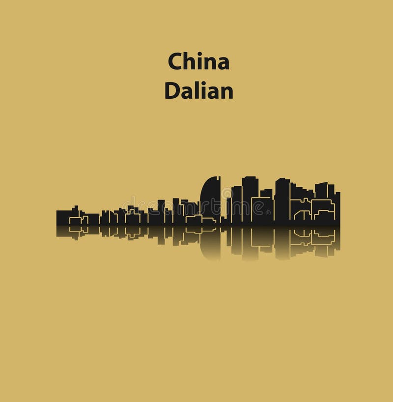 Dalian, China City Silhouette Stock Vector - Illustration of reflection ...