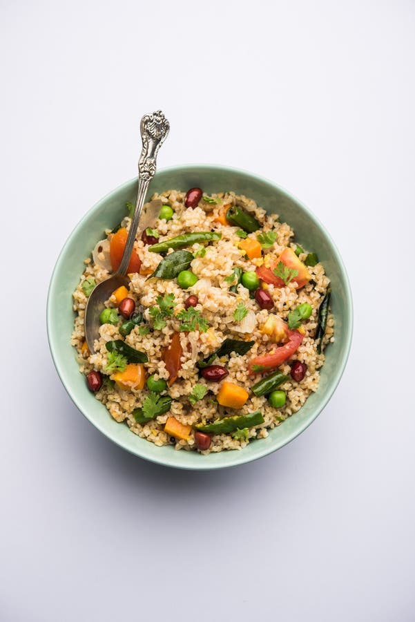 Daliya Upma or Broken Wheat Upma Stock Photo - Image of delicious ...
