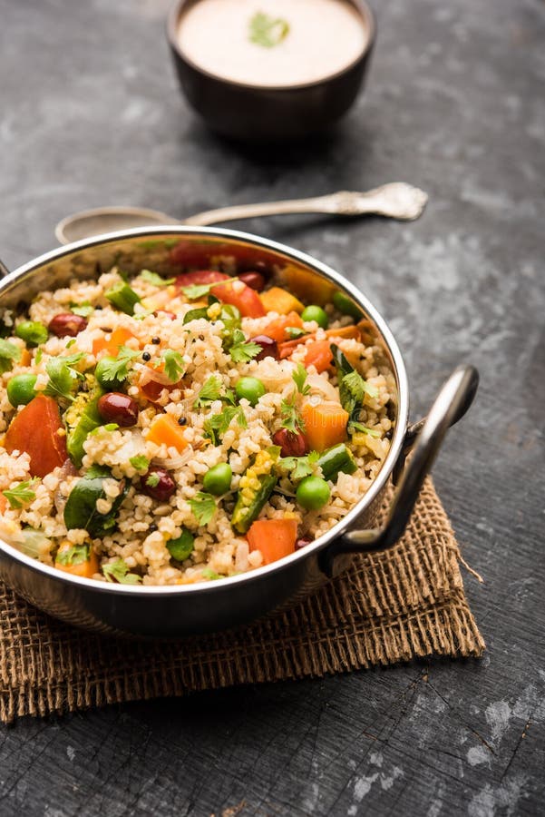 Daliya Upma or Broken Wheat Upma Stock Photo - Image of energy, grain ...