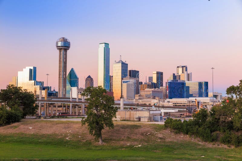 Dallas City Skyline at Twilight Stock Image - Image of mirrored ...