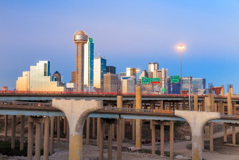 Dallas City Skyline at Twilight Stock Image - Image of river, colorful ...