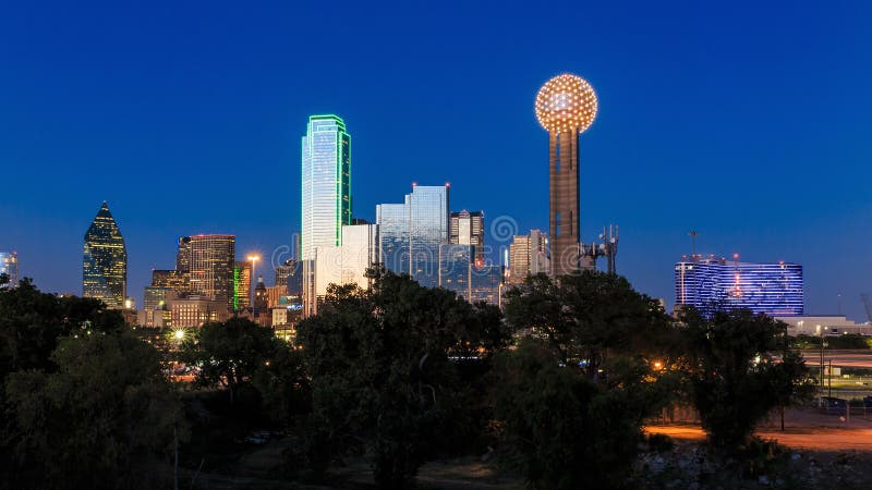 Dallas City Skyline at Twilight Stock Photo - Image of light, landmark ...