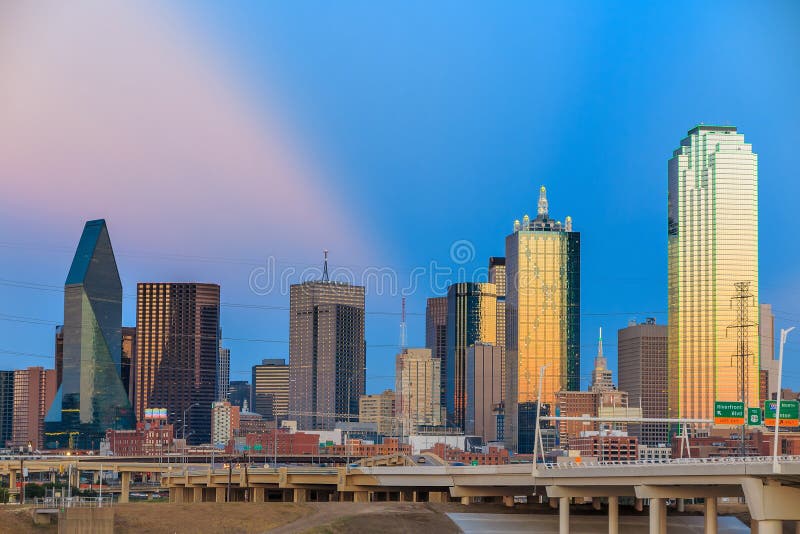 Dallas City Skyline at Twilight Stock Image - Image of center ...