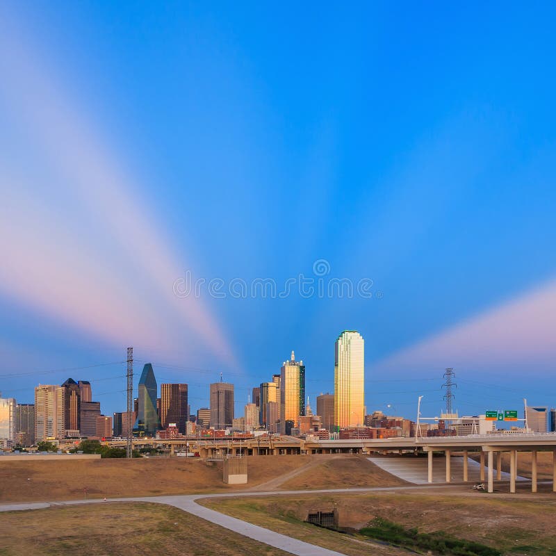 Dallas City Skyline at Twilight Stock Image - Image of office, business ...
