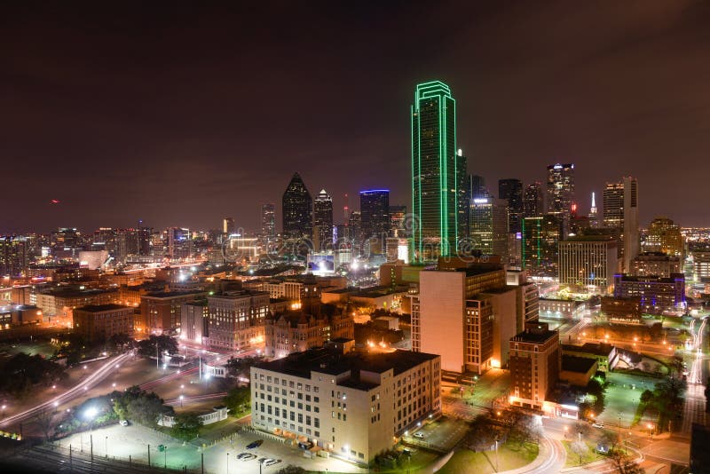 Dallas Downtown Skyline at Night Stock Image - Image of downtown ...