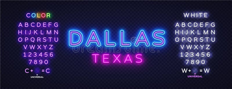 Dallas Neon in Retro Style on Light Background. Light Glowing Effect ...