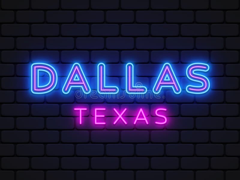 Dallas Neon in Retro Style on Light Background. Light Glowing Effect ...