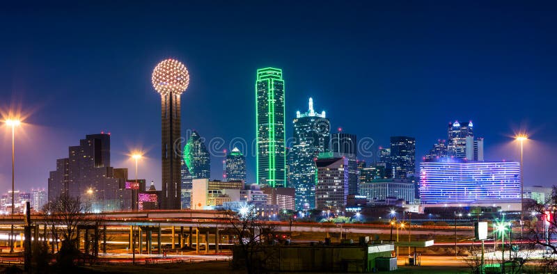 Dallas skyline by night stock image. Image of city, landscape - 312107313