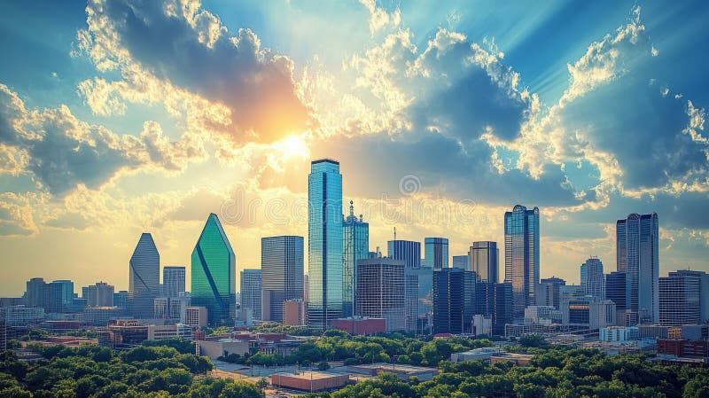 Dallas Skyline at Sunrise stock photo. Image of offices - 335869760