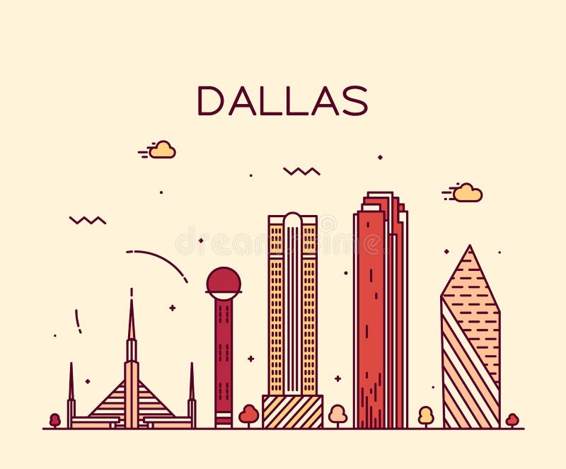 Dallas Skyline Trendy Vector Illustration Linear Stock Vector ...