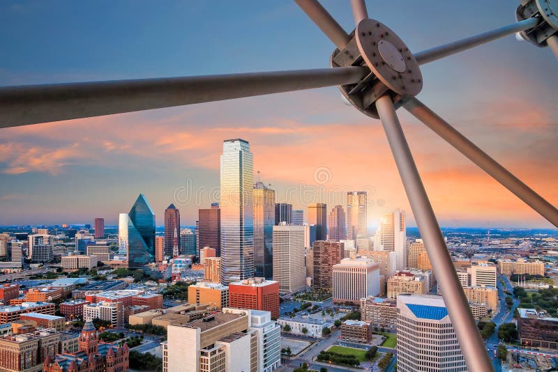 Dallas, Texas Cityscape with Blue Sky at Sunset Stock Image - Image of ...