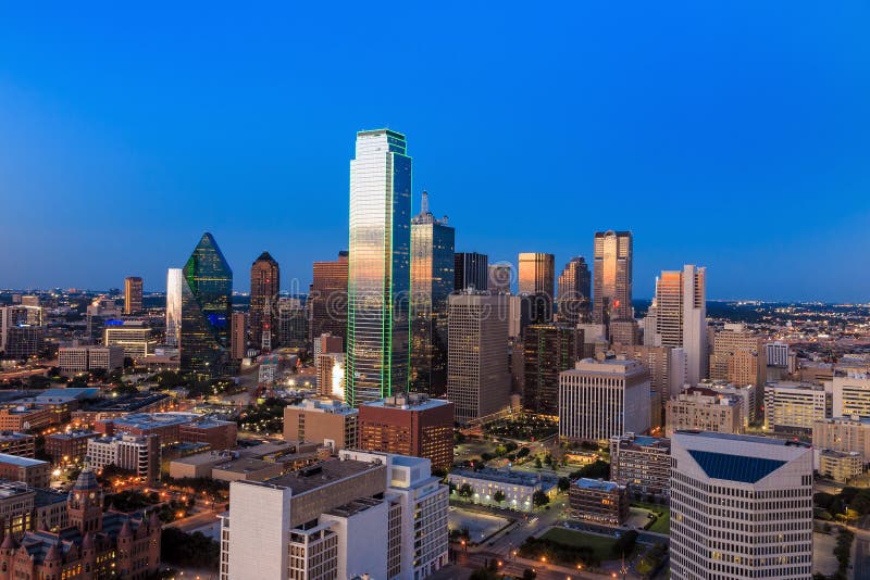 Dallas, Texas Cityscape with Blue Sky at Sunset Stock Photo - Image of ...