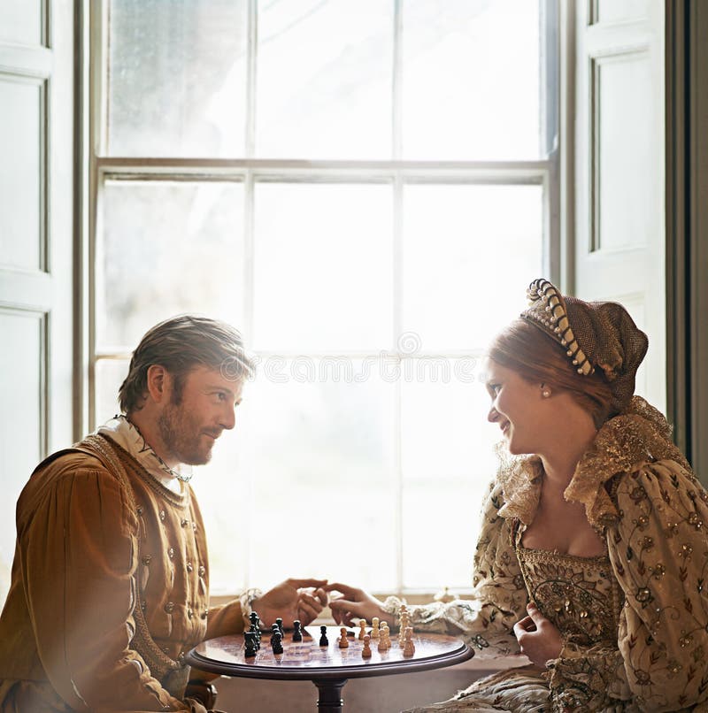 Dalliance Over Chess. a an Aristocratic Couple Playing Chess. Stock ...