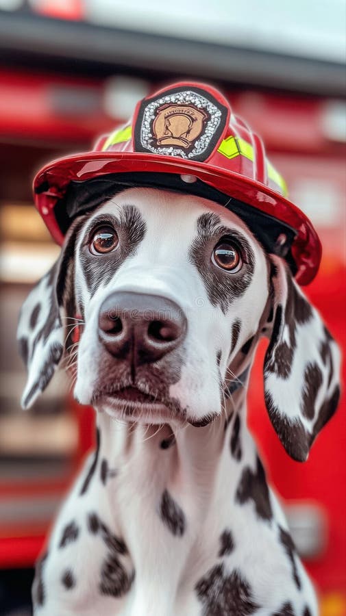 Proud Dalmatian in Firefighter Hat at Fire Station Generative AI Stock ...