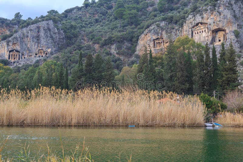 Dalyan Kings Tombs and River Stock Image - Image of grave, antique ...