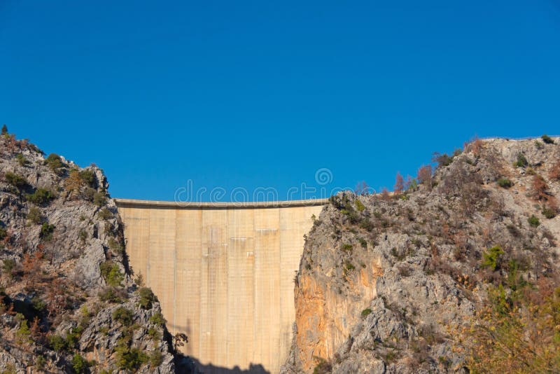 Dam Concrete among Rocks with Blue Sky Stock Photo - Image of landmark ...