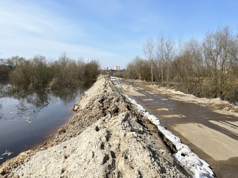 Dam, an Earthen Embankment Protecting the Road from Spring Floods and ...
