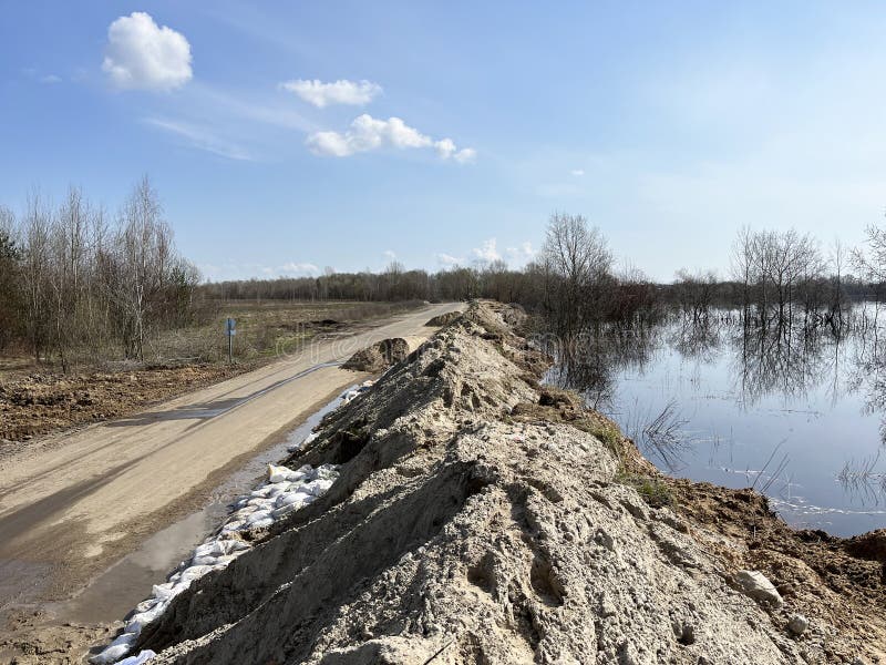 Dam, an Earthen Embankment Protecting the Road from Spring Floods and ...