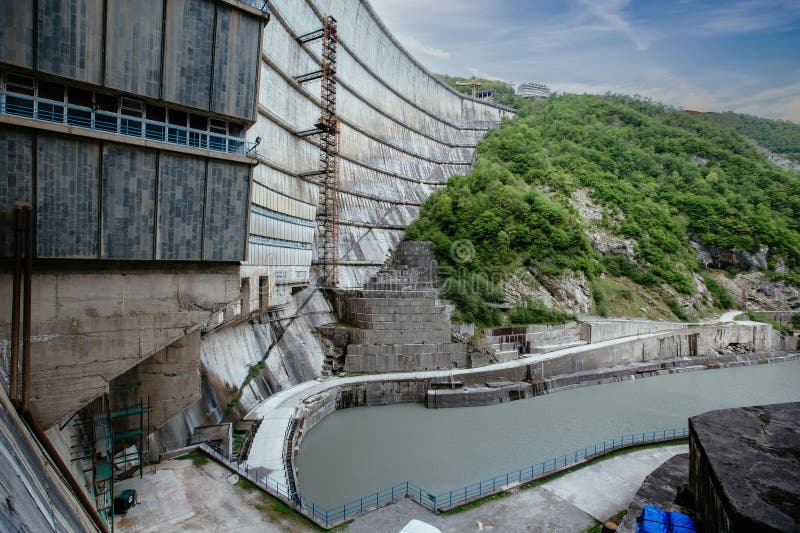Dam of Enguri Hydroelectric Power Plant in Georgia, Aerial View Stock ...