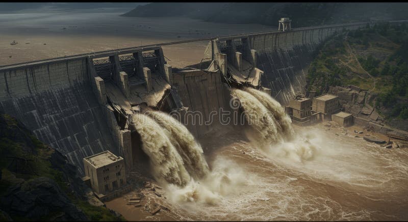 Dam Failure Disaster Scene Dramatic Image Depicting a Catastrophic Dam ...