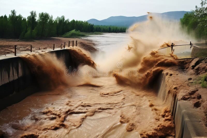 Dam Failure a Sudden Release of Water from a Dam Stock Illustration ...
