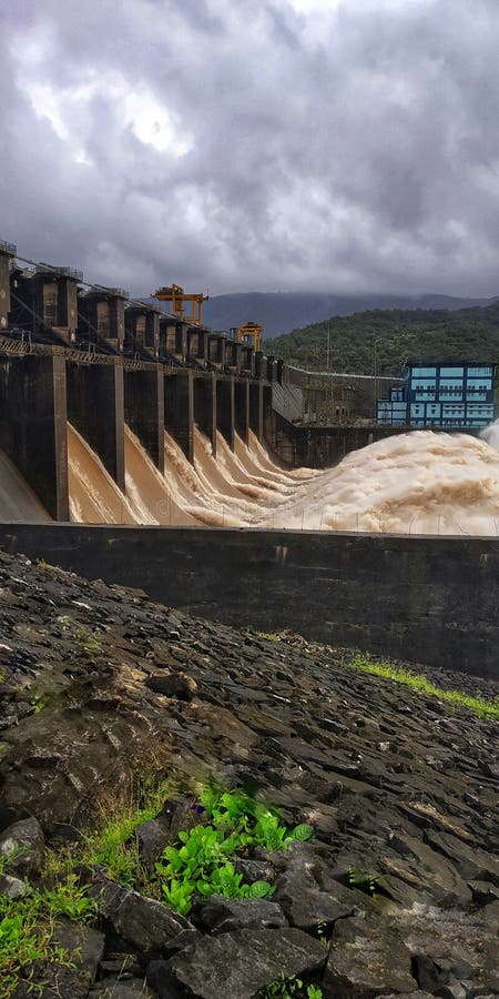 Dam Gates Opened, Water Flowing with High Force Stock Image - Image of ...