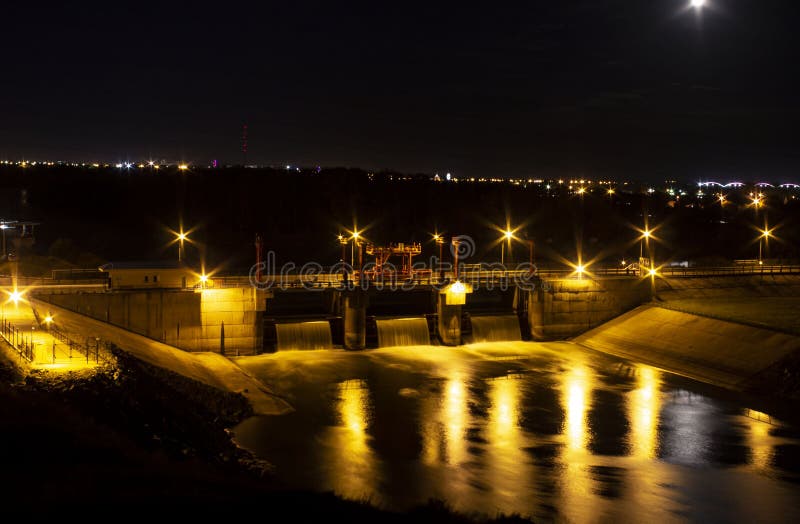 Dam lake by night stock image. Image of color, electric - 136480975