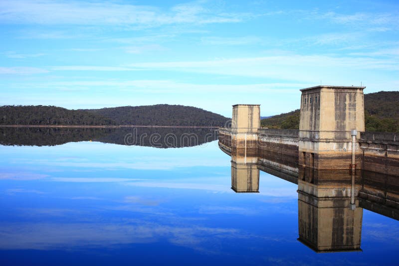 Dam in Australian Landscape by Blue Sky Specular Reflection in Lake ...