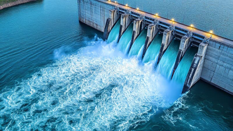 The Dam, Lit Up at Dusk, Displays Its Curved Form and the Streaming ...