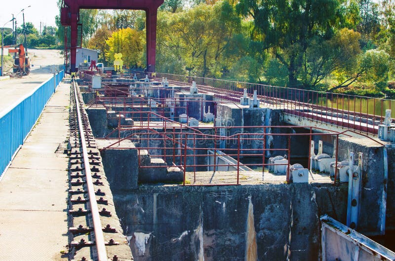 Dam and Lock System on the River Stock Photo - Image of technology ...