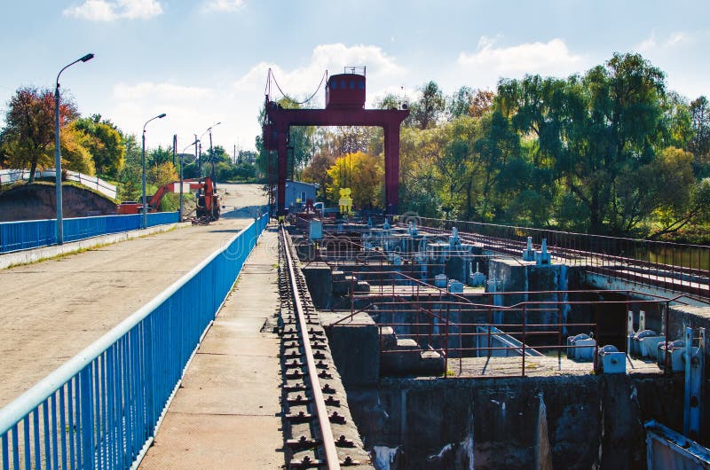 Dam and Lock System on the River Stock Image - Image of technology ...