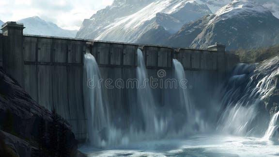 Dam with Overflow in Winter Stock Illustration - Illustration of energy ...