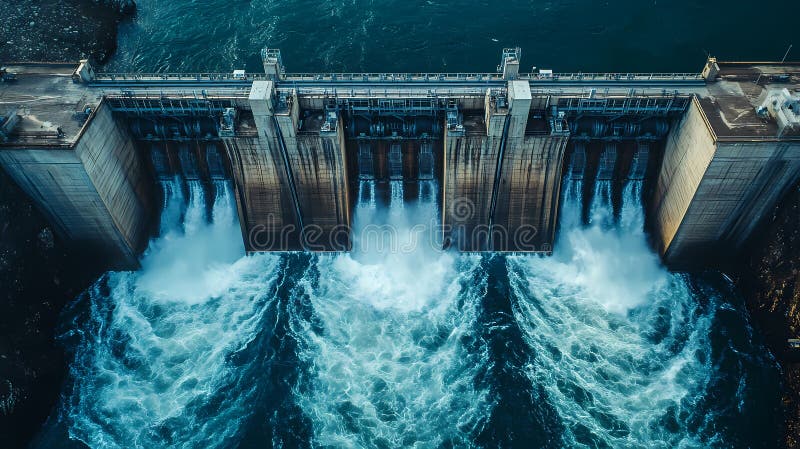 Dam Releasing Water, Creating Powerful Current and Turbulent Flow Stock ...