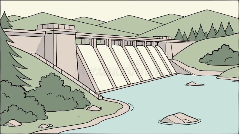 Dam and Reservoir Landscape, Water Power Generation Vector Design ...