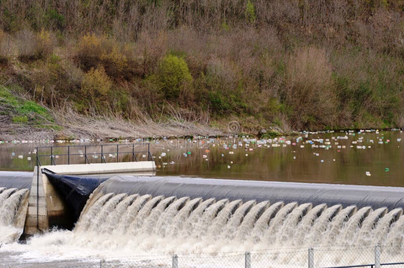 Dam, the River is Full of Plastic Bottles Stock Photo - Image of ...