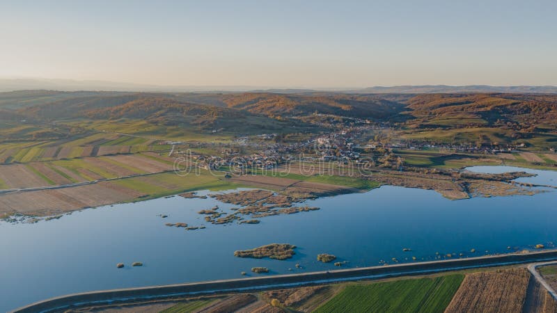 Dam on the River and Lakes on Its Edge Stock Image - Image of station ...