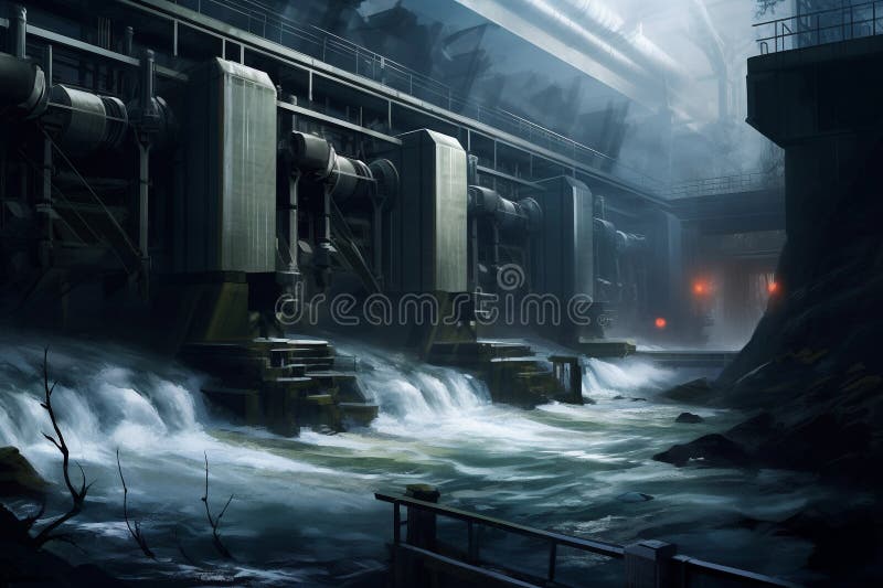A Dam and Rushing Streams of Water Stock Illustration - Illustration of ...
