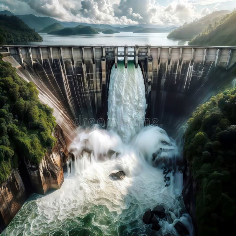 Massive Dam Creating Dramatic Water Cascade Release, Generative Ai ...