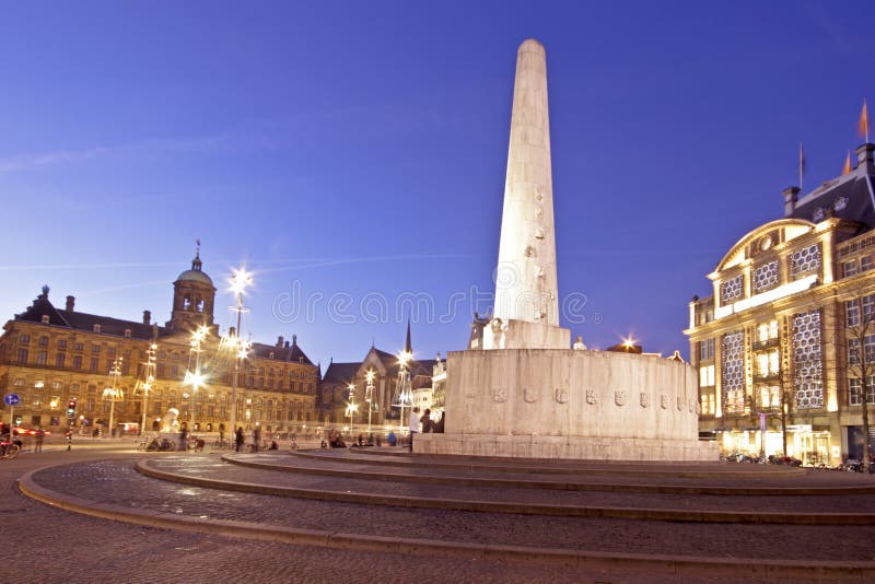 Dam Square in Amsterdam the Nethe Stock Photo - Image of lights ...