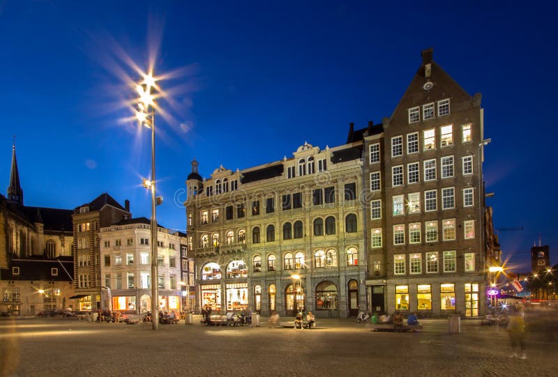 Dam Square in Amsterdam at the Night Stock Photo - Image of night ...