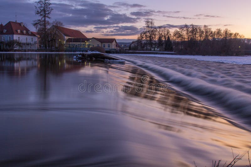 Dam at sundown stock photo. Image of fall, blue, cascade - 46742458