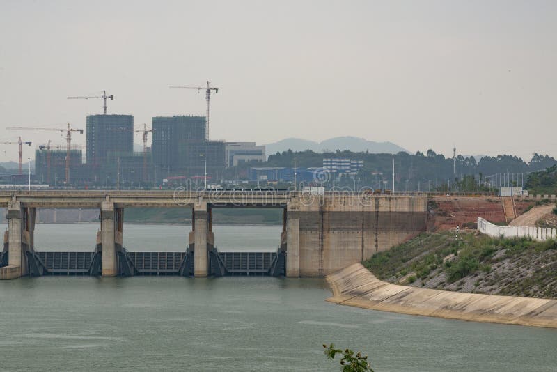 A Dam and Surrounding Supporting Buildings Stock Image - Image of ...